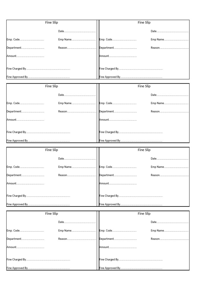 Employee Fine Slip Template | PDF