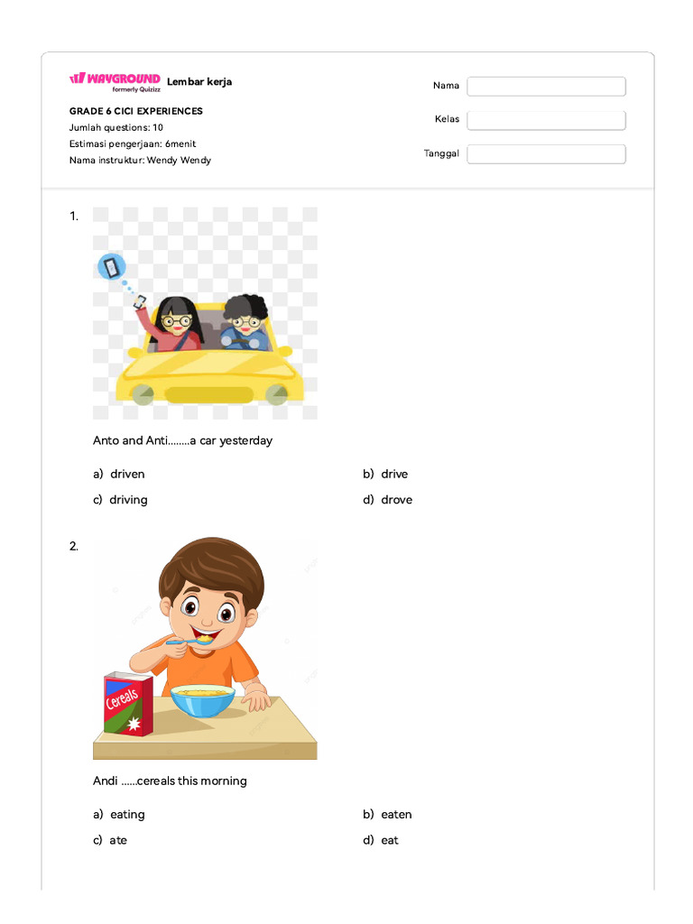 CICI Answer Key for Grade 6 Worksheet | PDF