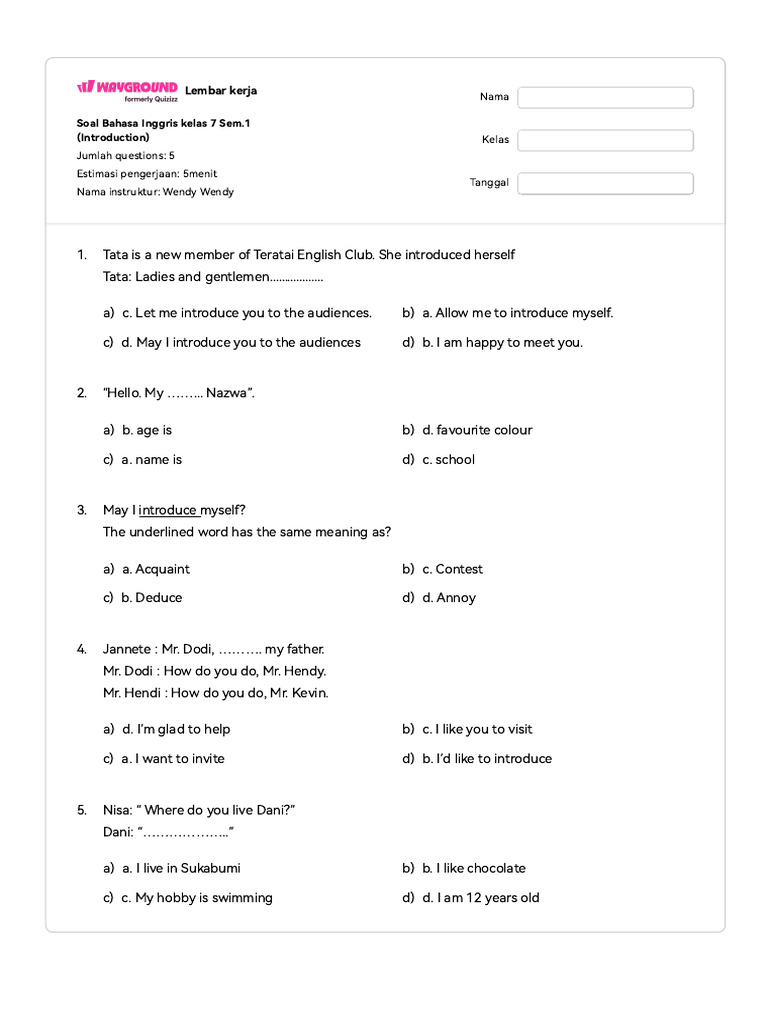 English Worksheet for 7th Grade Students | PDF
