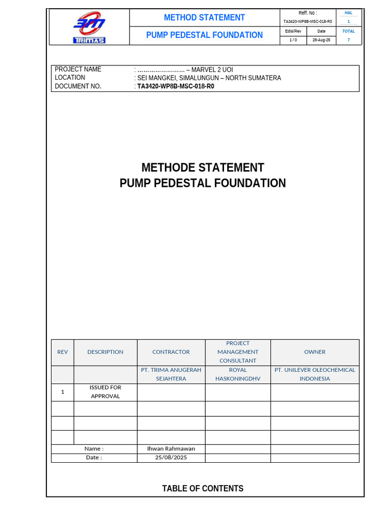 WMS Pump Pedestal Foundation | PDF | Concrete
