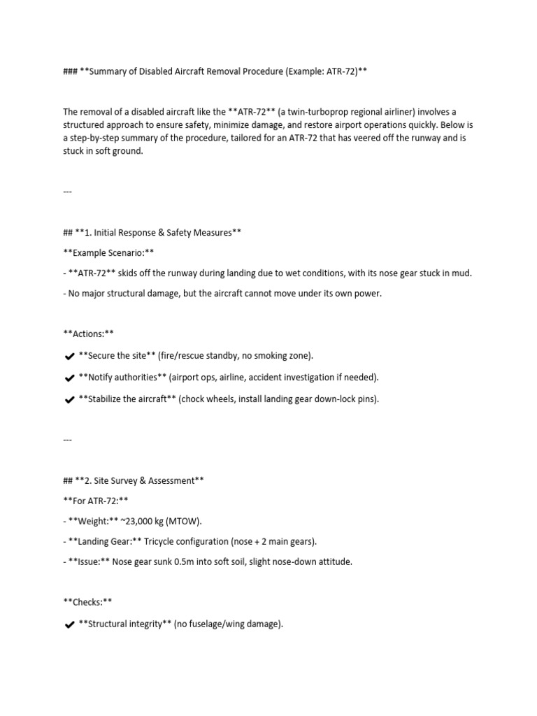 ATR-72 Disabled Aircraft Recovery Guide | PDF | Landing Gear | Loader ...