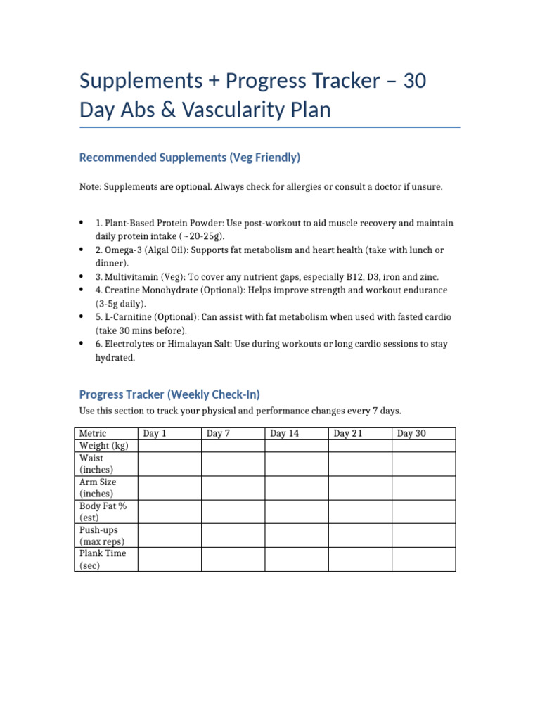 Supplements Progress Tracker Abs Veins | PDF