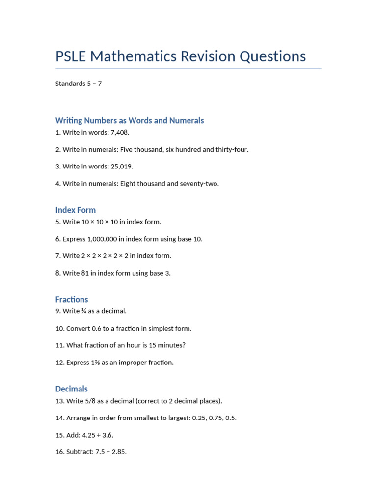 PSLE Math Revision Questions Guide | PDF | Area | Triangle