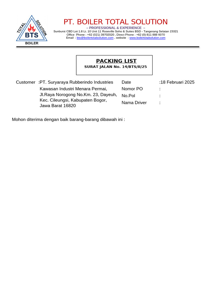 Packing List for PT. Suryaraya Rubberindo | PDF | Chess Theory | Chess
