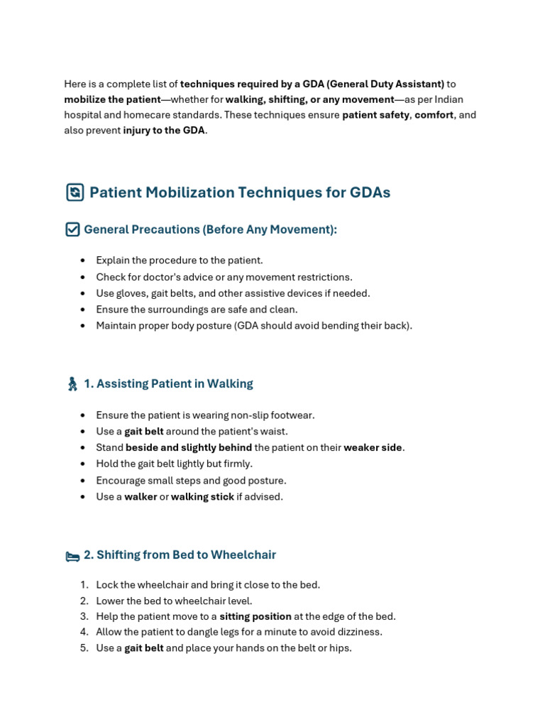 Patient Mobilization Techniques | PDF
