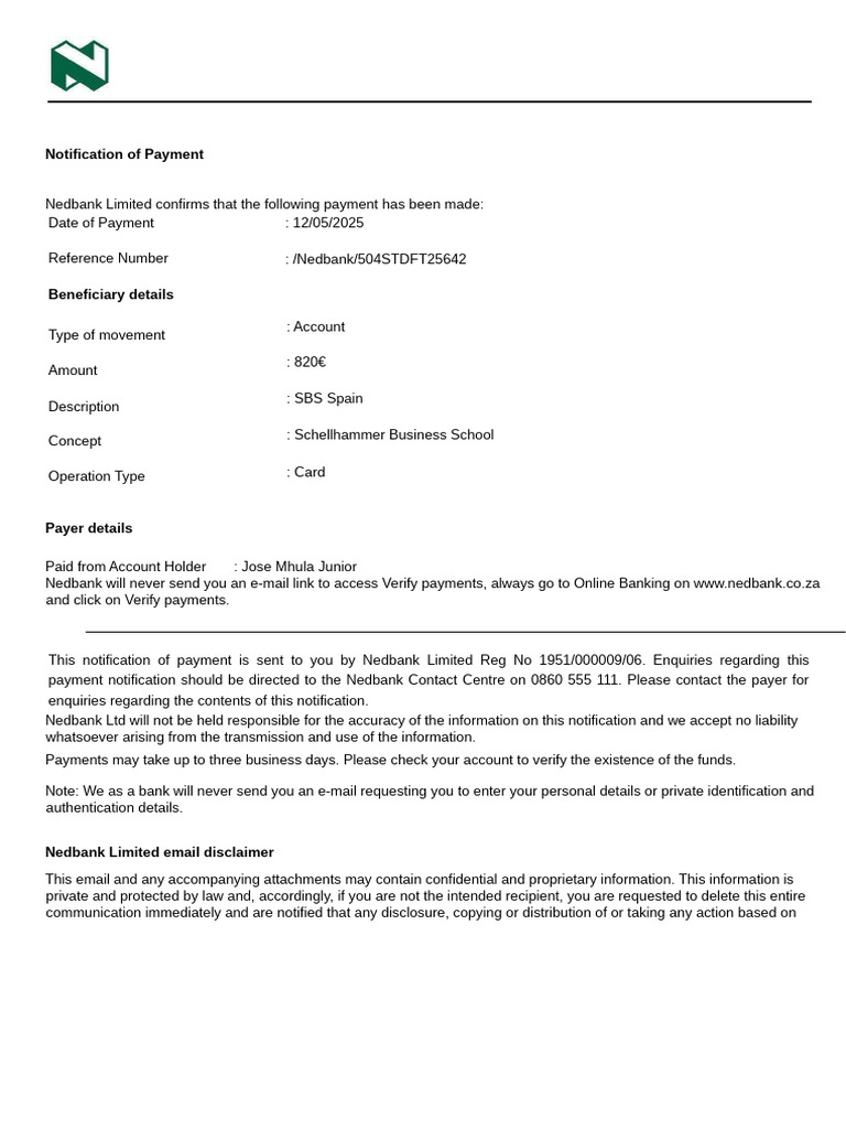 NEDBANK Proof of Payment 20 PDF | PDF | Computing