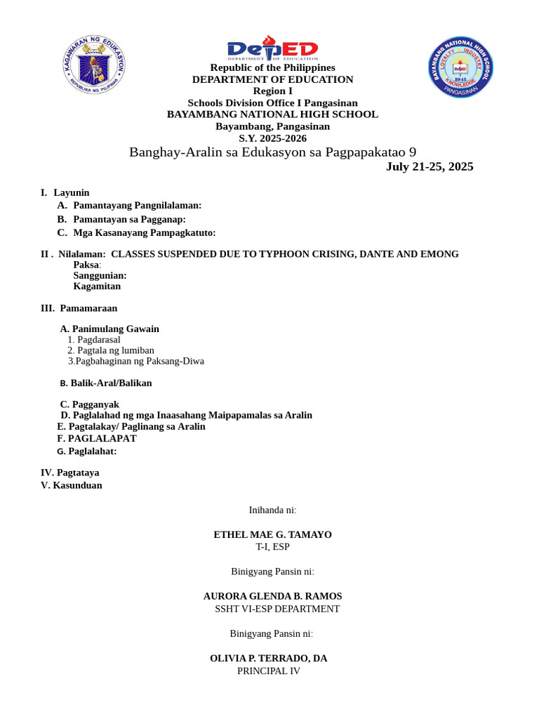 DLP Esp 9 Q1-Week 6 | PDF