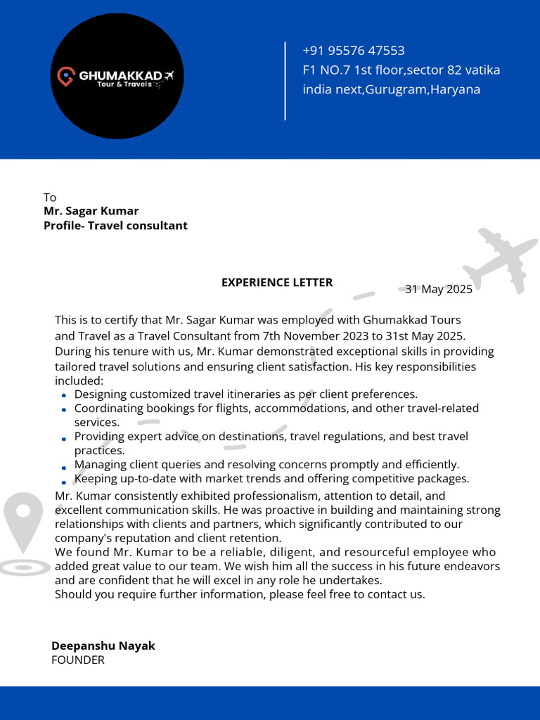 Sagar's Experience Letter | PDF