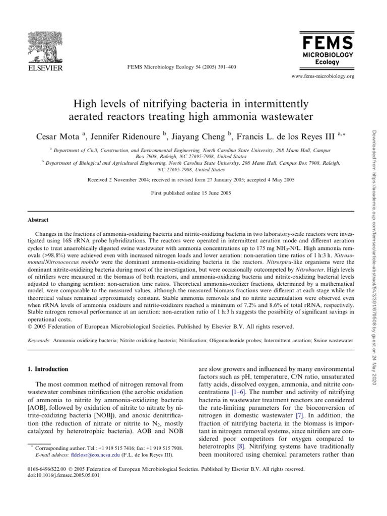 Nitrifying Bacteria in Aerated Wastewater Reactors | PDF | Polymerase ...