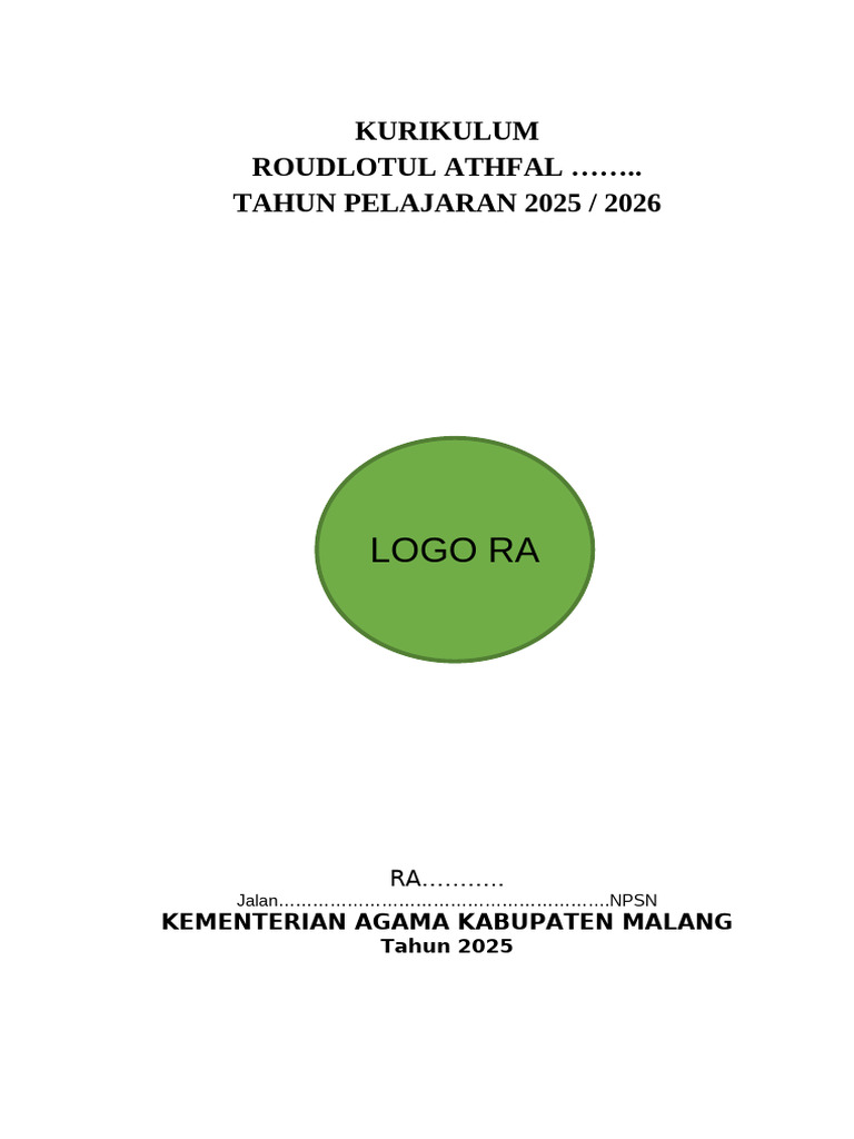 Template Kurikulum RA 2025-2026 | PDF