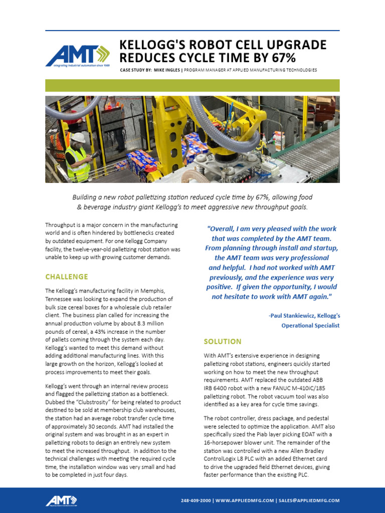Kellogg's Robot Upgrade Cuts Cycle Time 67% | PDF | Computing
