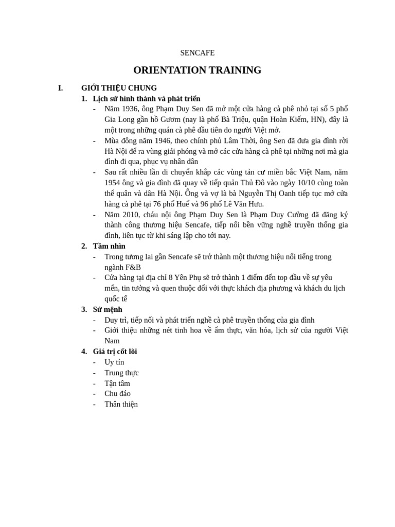 Sencafe Orientation Training | PDF