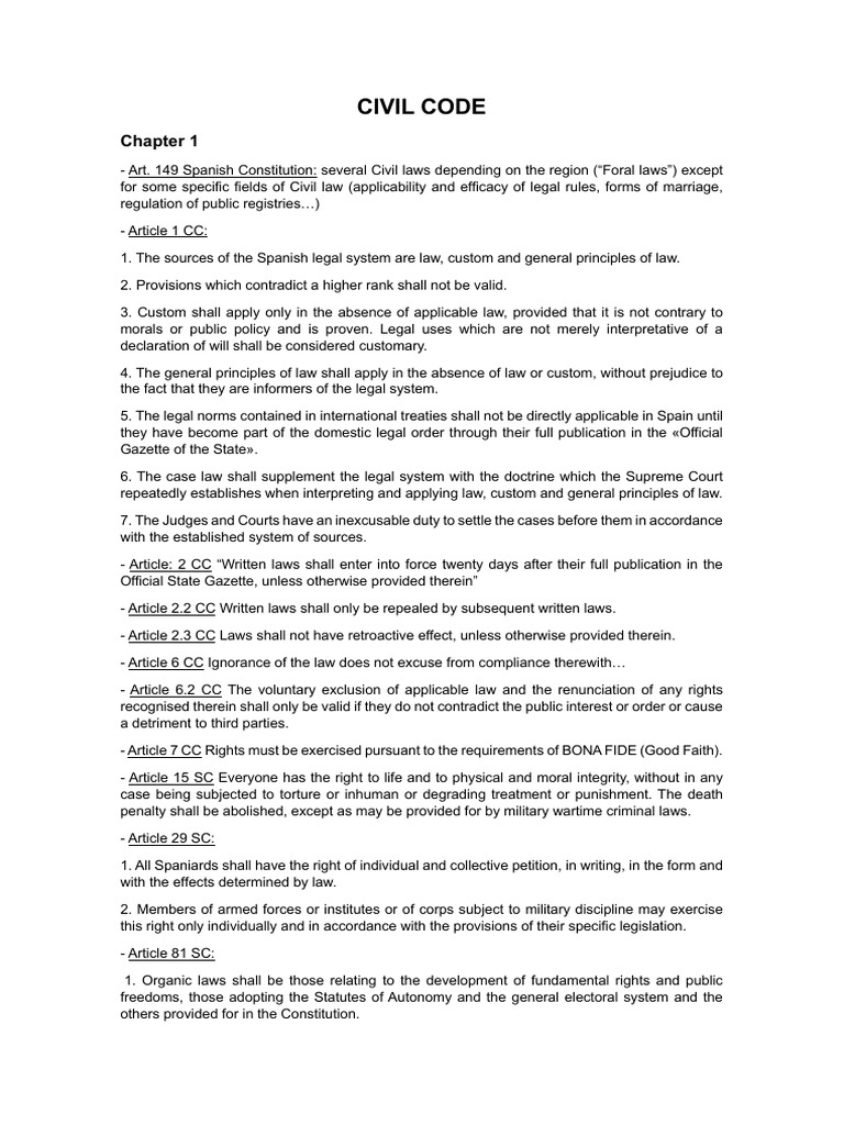 Overview of Spanish Civil Code Articles | PDF | Payments | Debt