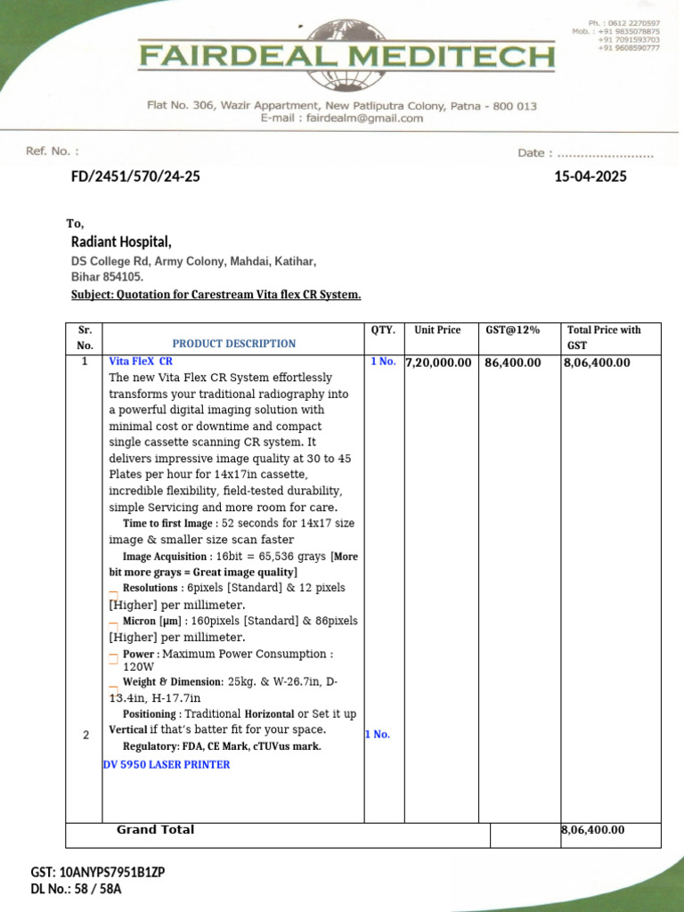 CR Quotation Radiant Hospital | PDF | Recording | Information And ...