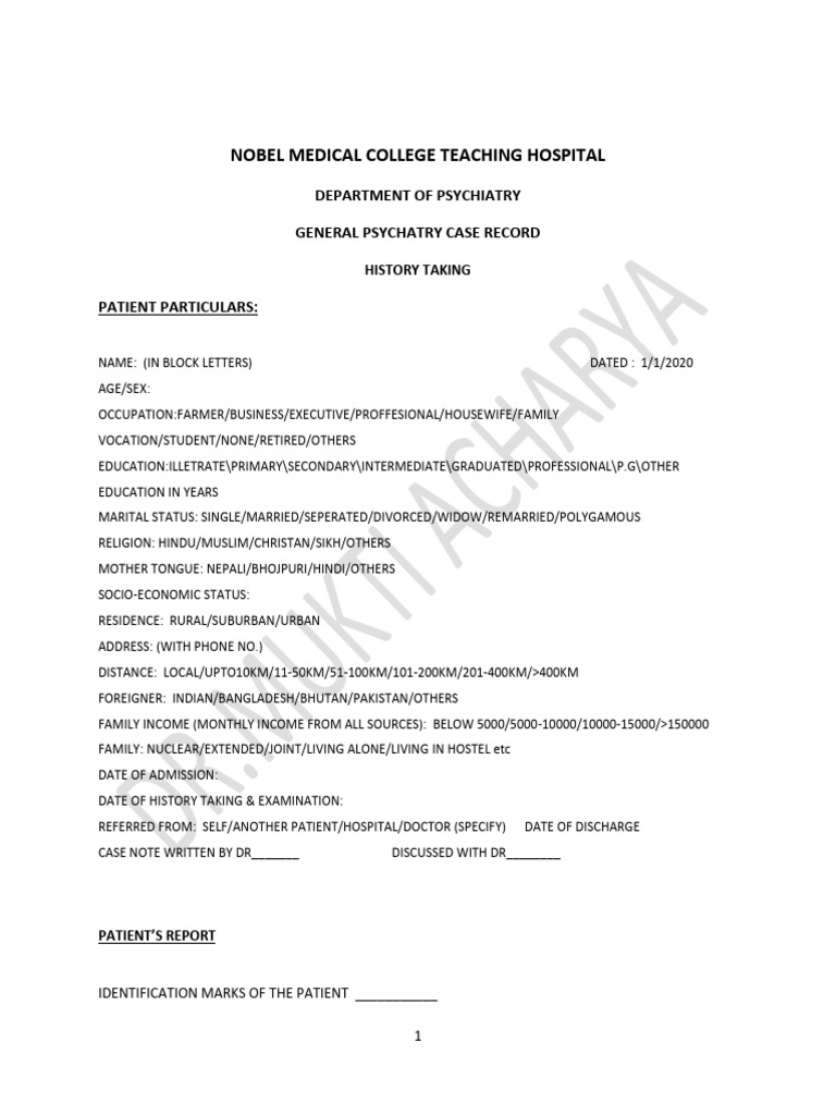 Psychiatry Case Record Template | PDF | Mental Disorder | Major ...