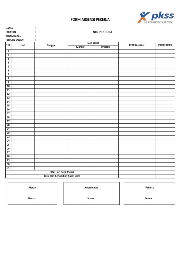 Form Absensi Pekerja | PDF