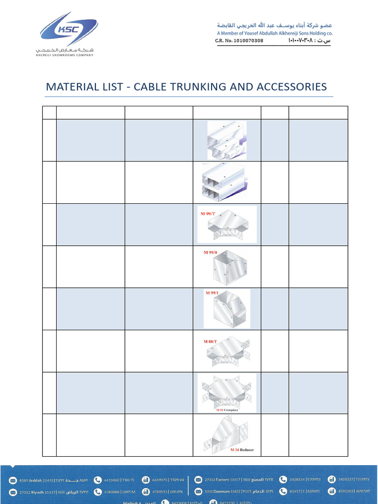 HDG Cable Trunking Material List | PDF | Manufactured Goods