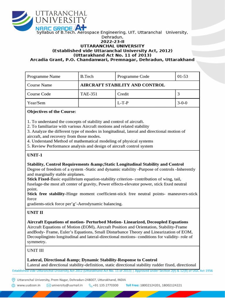 Aircraft Stability and Control Syllabus | PDF | Stability Theory | Aviation