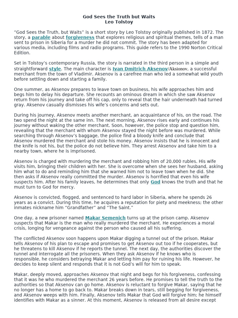 God Sees The Truth But Waits Synopsis | PDF