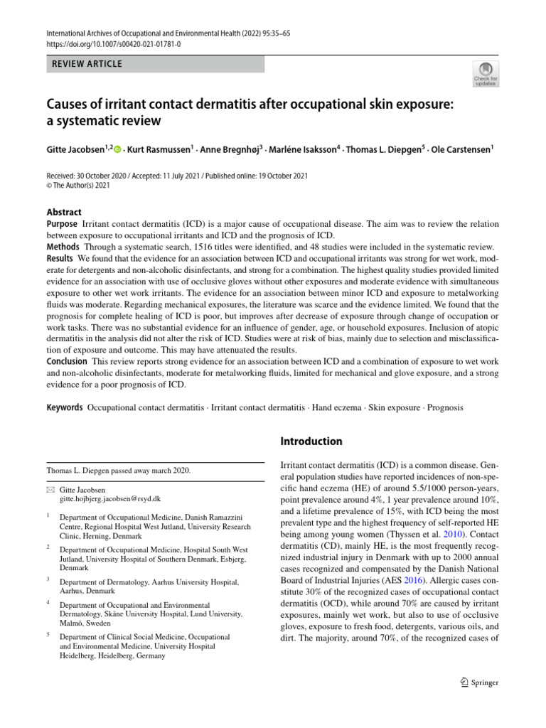 Causes of Irritant Contact Dermatitis After Occupational Skin Exposure ...