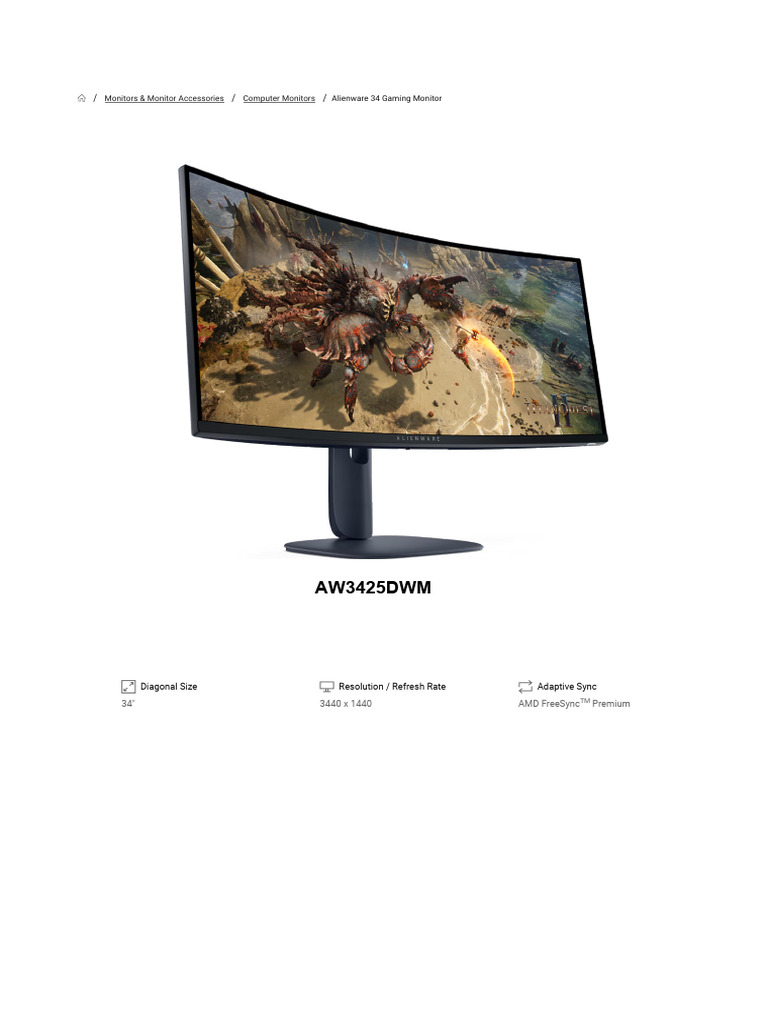 Alienware AW3425DWM Monitor Specs | PDF | Computer Monitor | Display ...