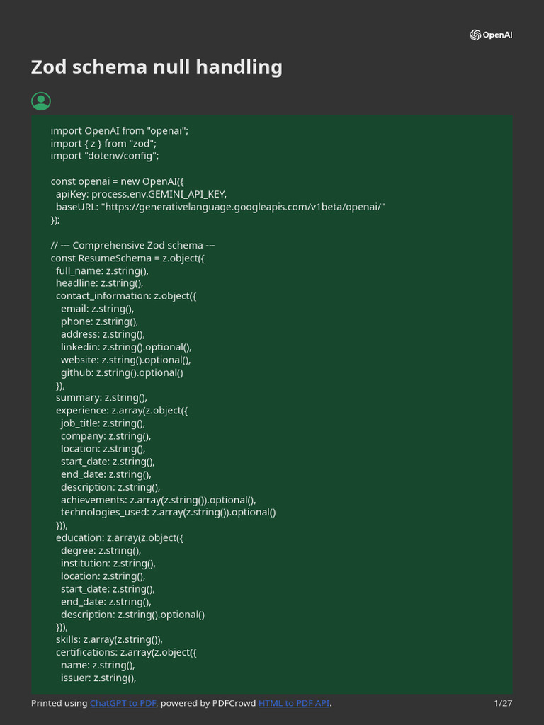 Zod Schema: Nullable vs Optional Fields | PDF | Cloud Computing ...