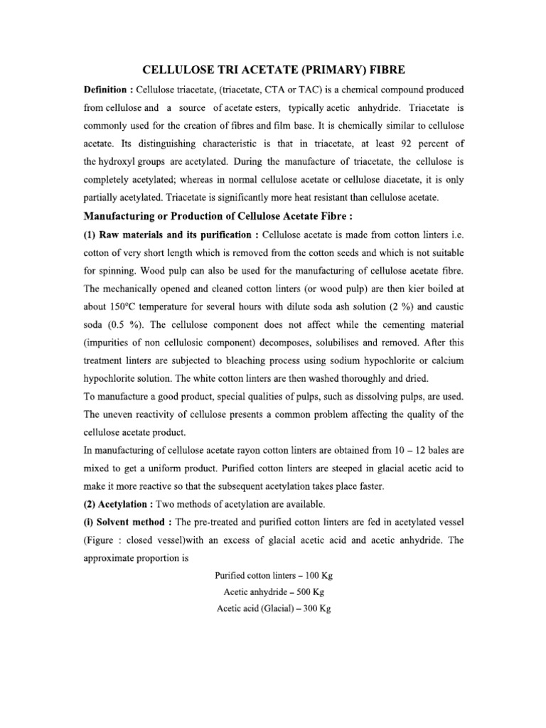 Cellulose Tri Acetate Fiber | PDF