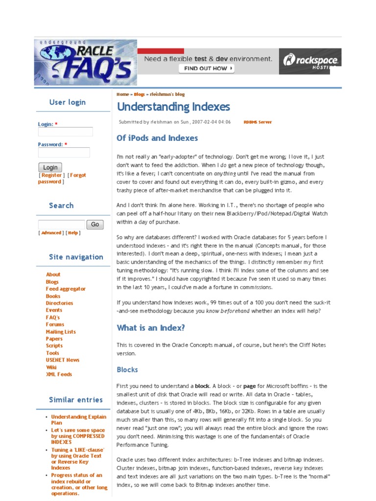 Understanding Indexes: User Login | PDF | Database Index | Oracle Database