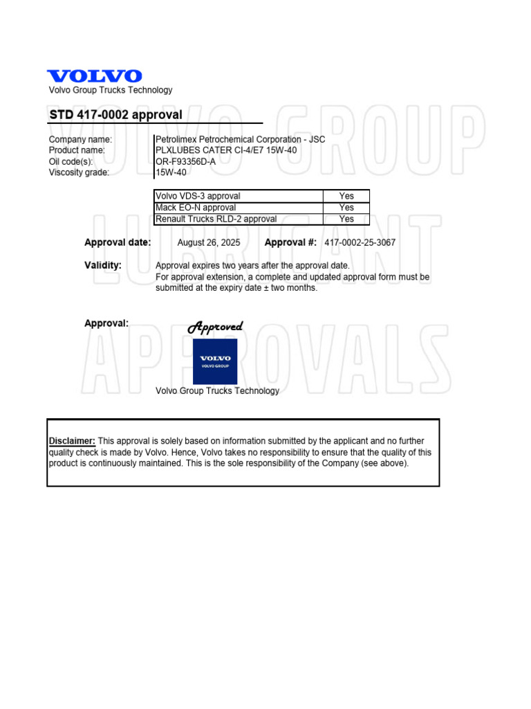 2.cater CI-4 E7 15W-40 Volvo en | PDF