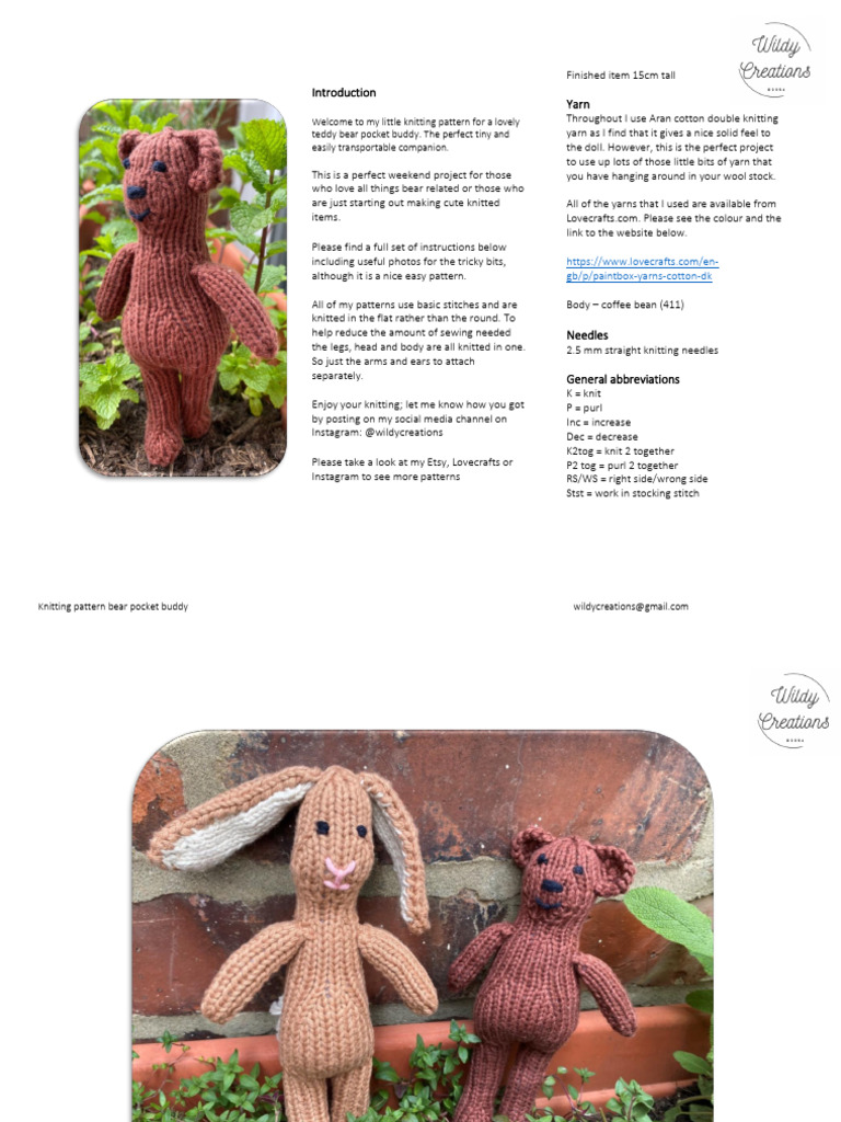 Knitting Pattern: Bear Pocket Buddy | PDF | Knitting | Basic Knitted ...