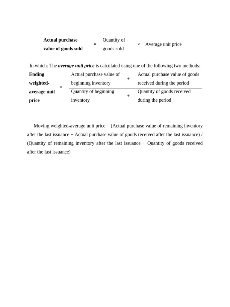 Actual Purchase Value of Goods Sold | PDF