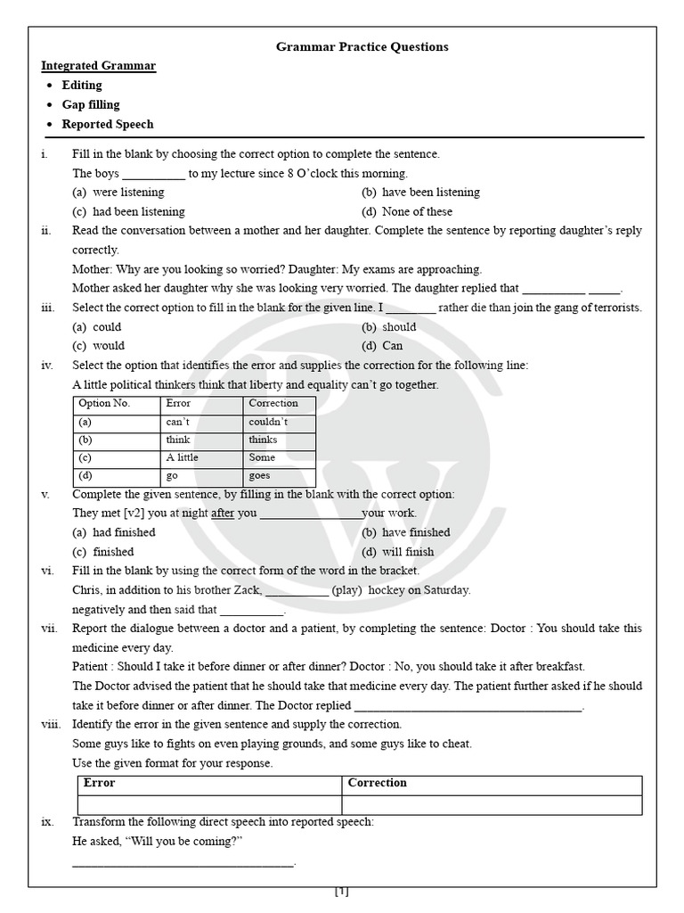 Grammar Practice Questions Only-1 | PDF