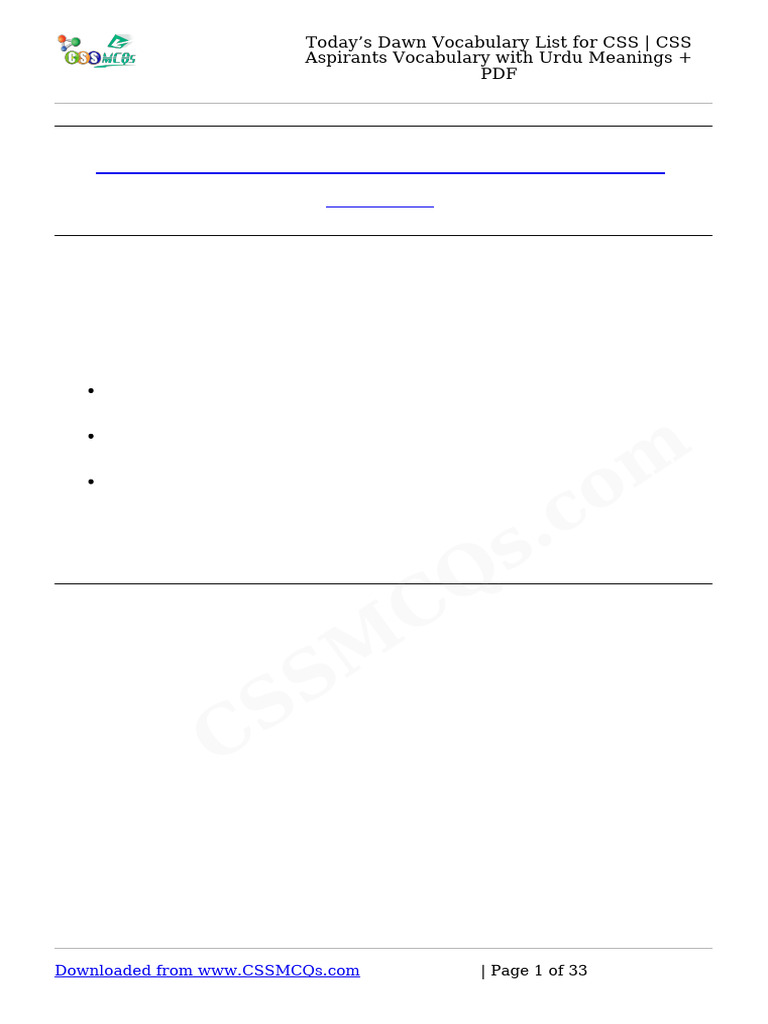 Dawn Vocabulary for CSS Aspirants | PDF | Levee | Authoritarianism