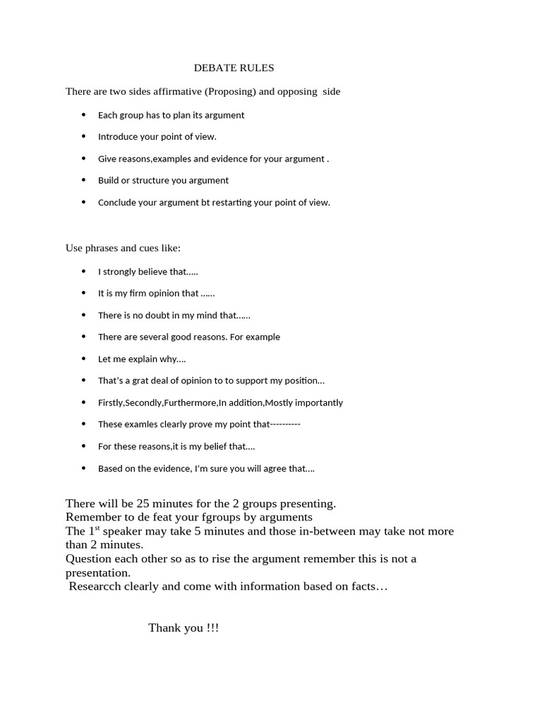 Debate Rules and Structure Guide | PDF