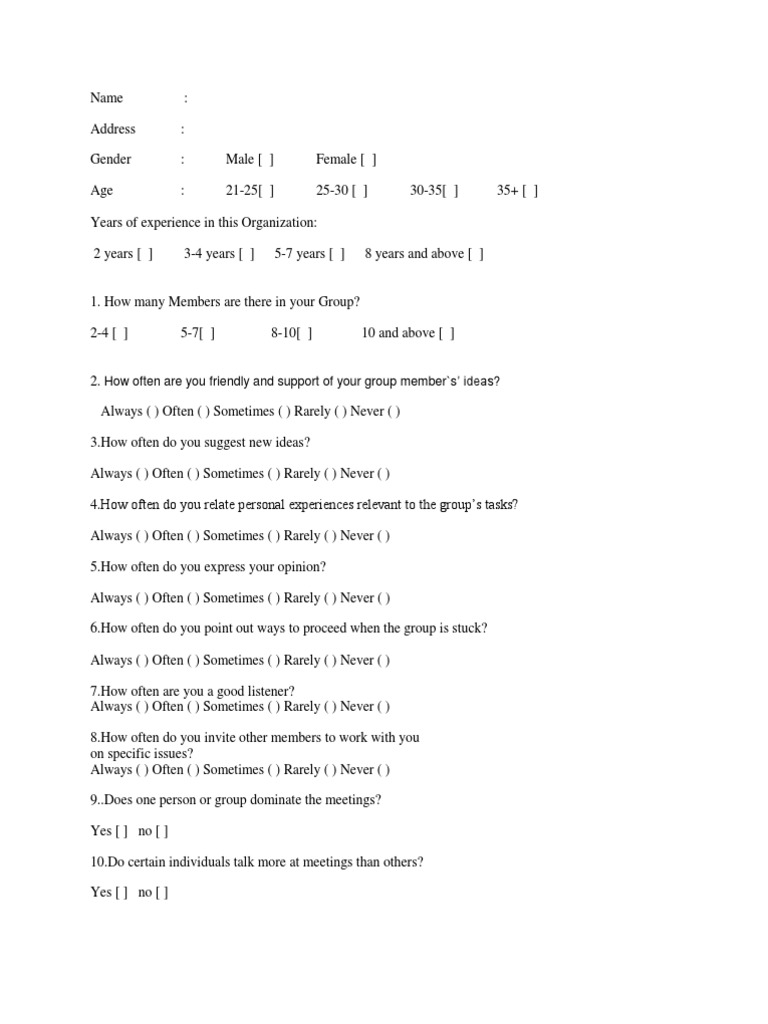 Group Dynamics Feedback Survey | PDF | Applied Psychology | Learning
