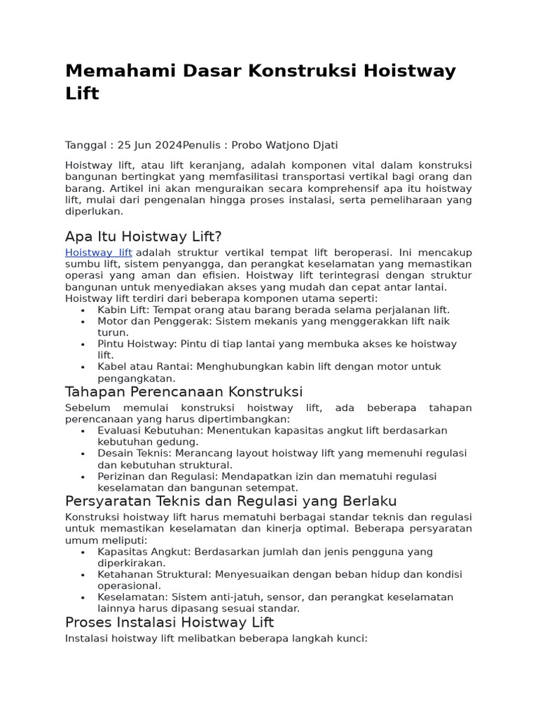 Memahami Dasar Konstruksi Hoistway Lift | PDF