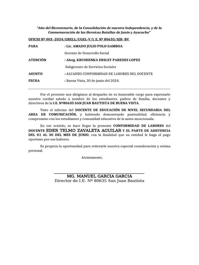 Informe Junio Telmo 2024 | PDF