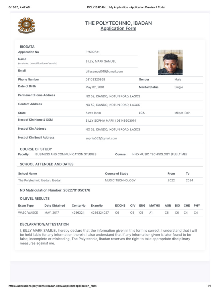 Billy, Mark Application Form | PDF