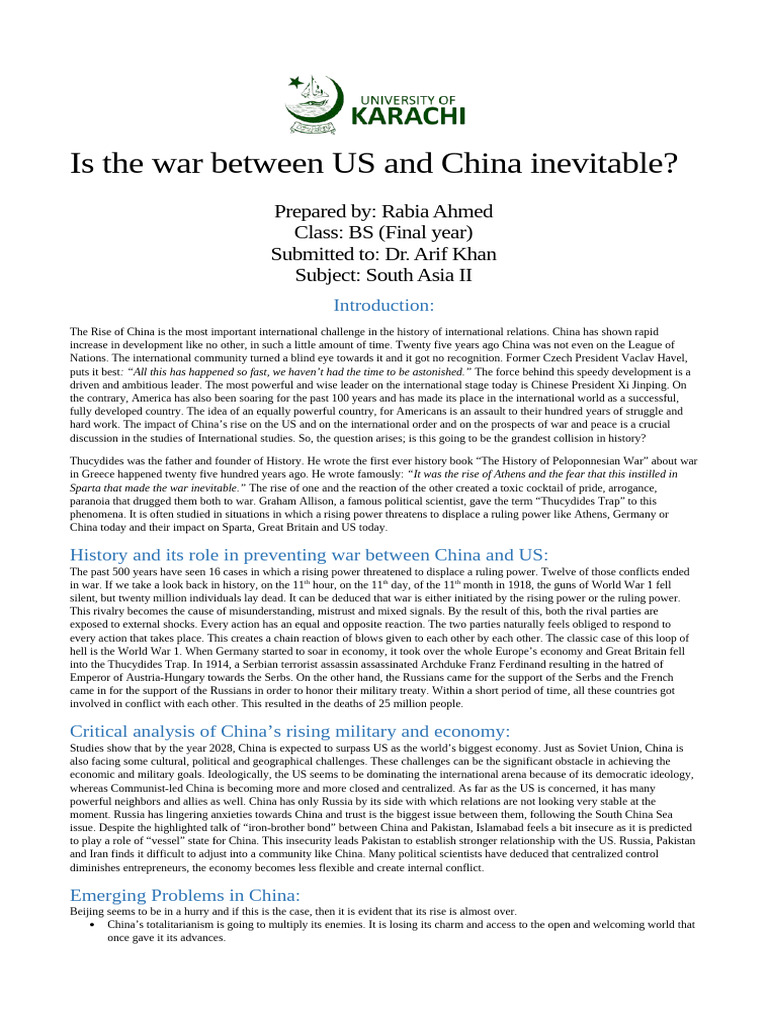 Is The War Between US and China Inevitable | PDF | China | World Politics