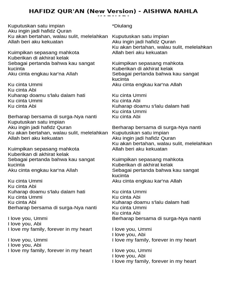 Lagu Hafid Quran Dan Ya Rosulloh Viral | PDF