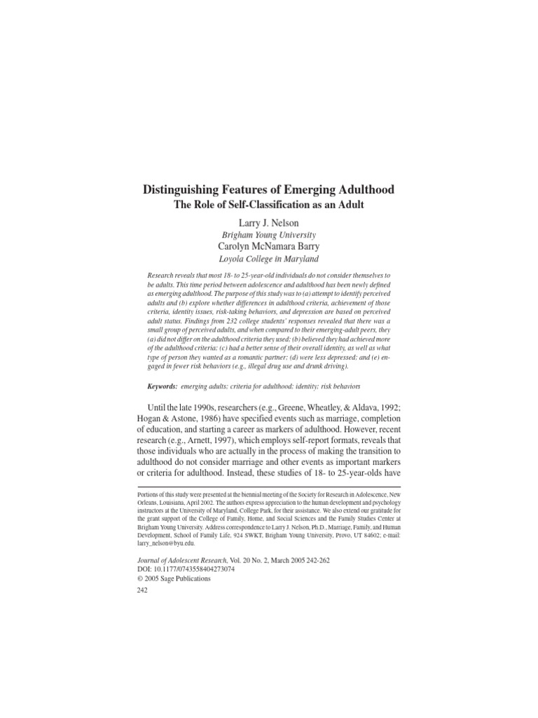 Distinguishing Features of Emerging Adulthood | PDF | Adults | Identity ...