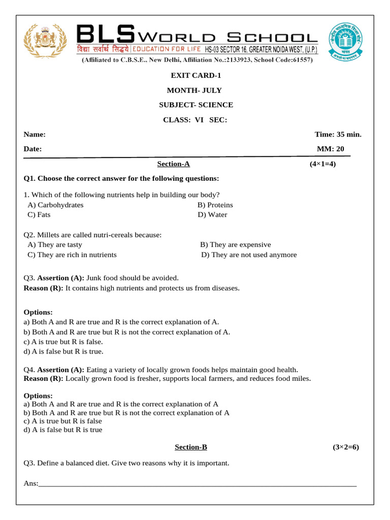 Word File Grade 6 Exit Card | PDF | Foods | Nutrition