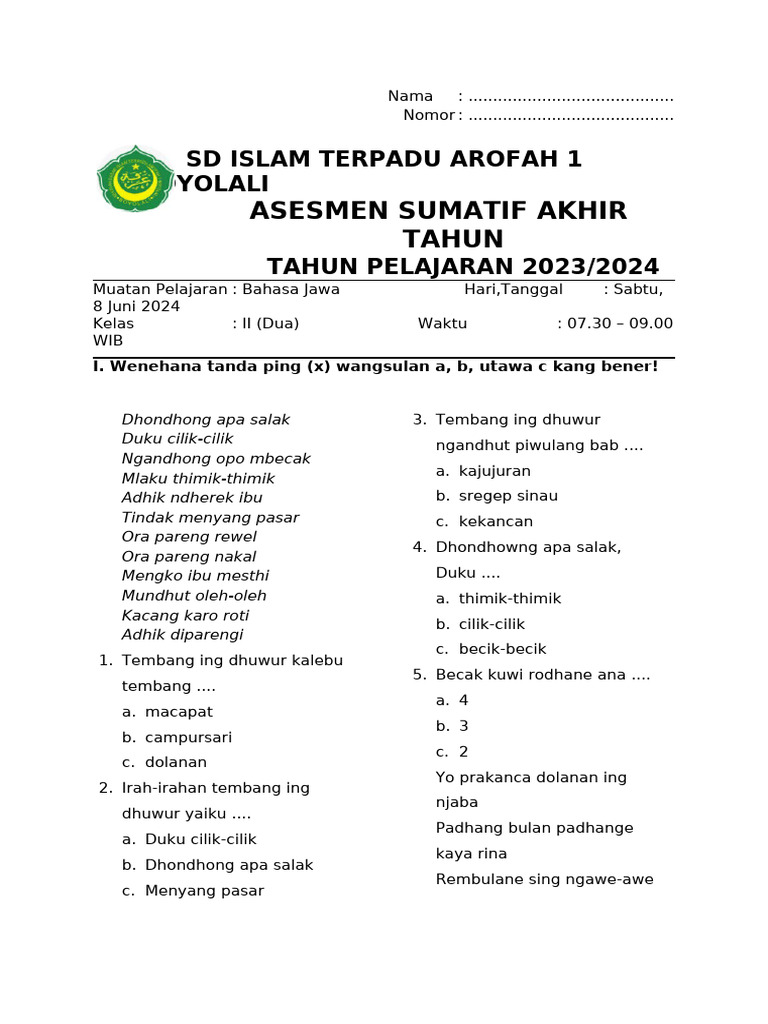 ASAT B jawa Kls 2 | PDF