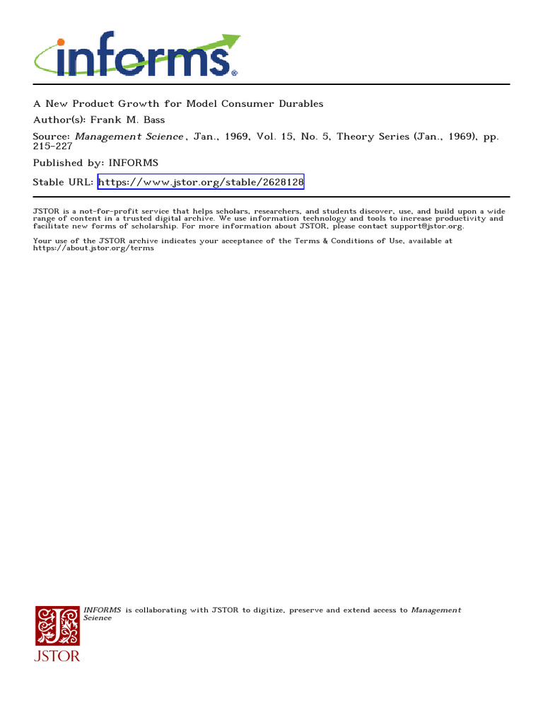 Bass NewProductGrowth 1969 | PDF | Regression Analysis | Forecasting