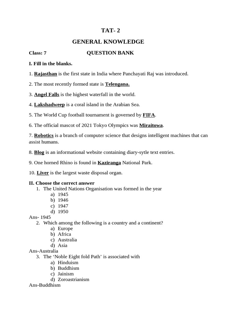 GENERAL KNOWLEDGE Questions | PDF
