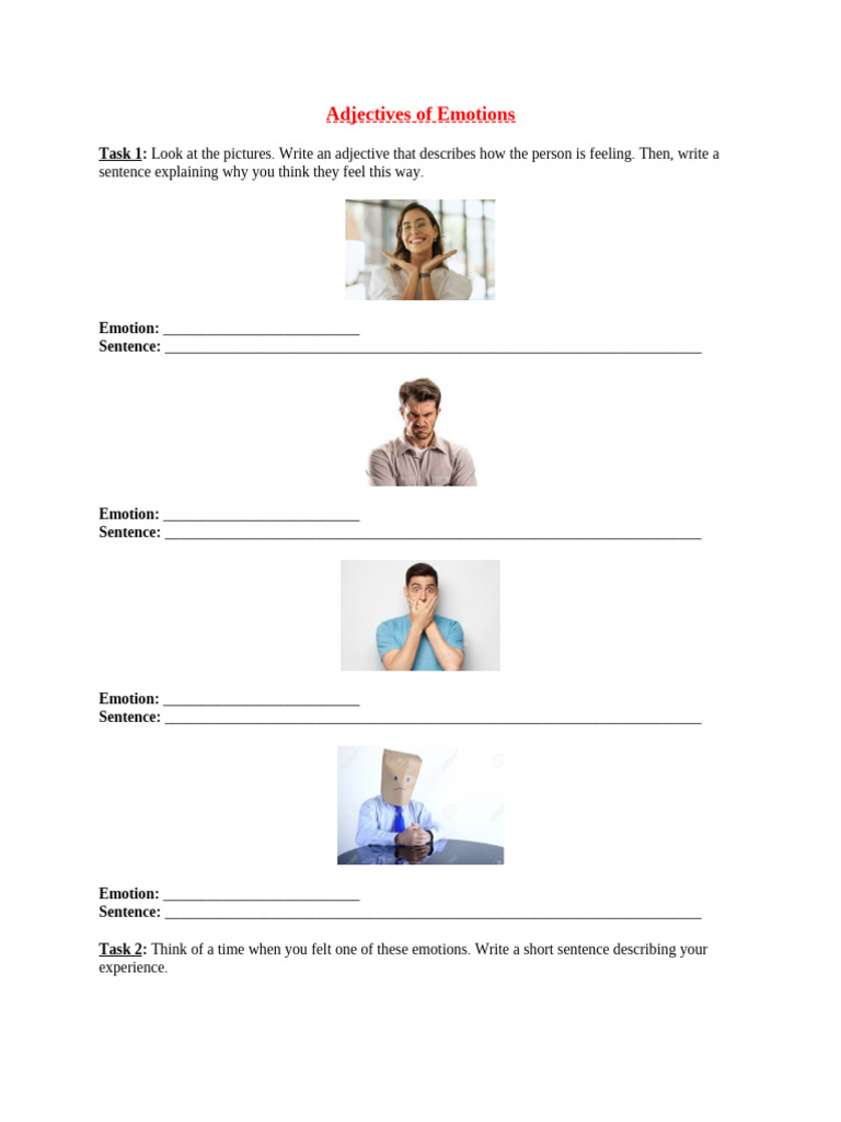 Adjectives of Emotions Worksheet | PDF
