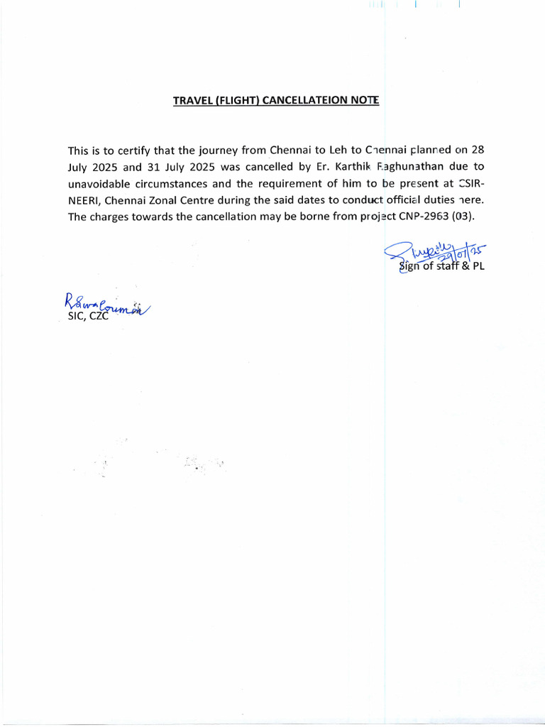 Flight Cancellation Notice for Chennai-Leh | PDF