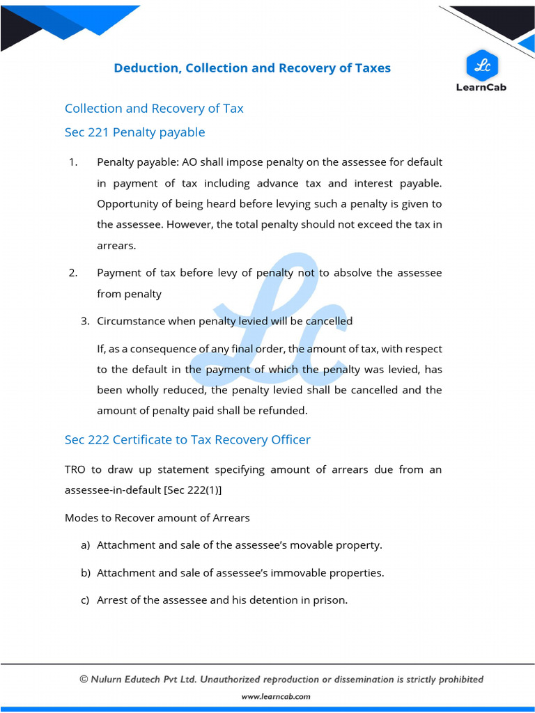 Collection and Recovery of Tax Sec 221 Penalty Payable | PDF