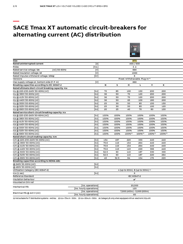 SACE TMAX XT Circuit-Breaker Catalogue | PDF | Electrical Equipment ...