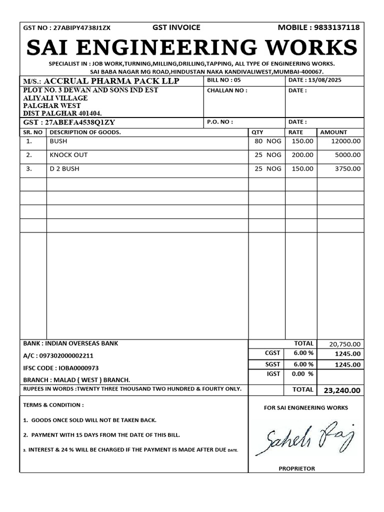 GST Invoice for Accrual Pharma Pack LLP | PDF